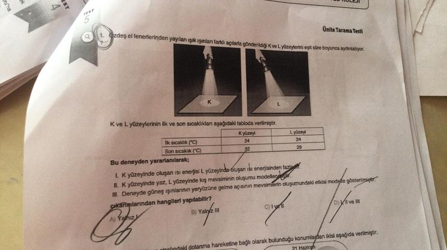 bruna ek EST TEST 5 1. Ozdeş el fenerlerinden yayılan ışık ışınları ...
