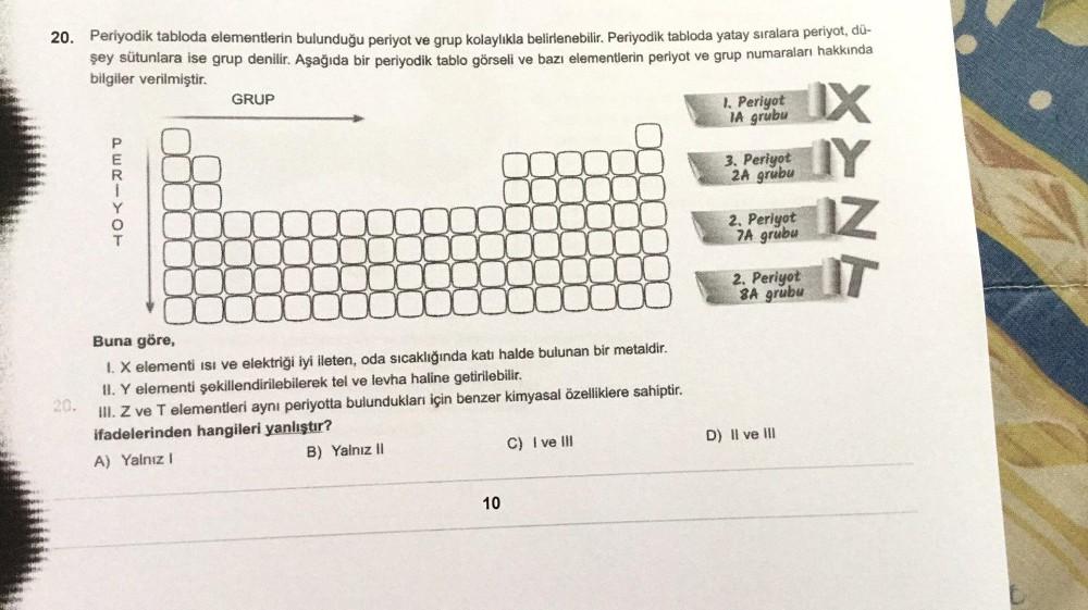 20. Periyodik tabloda elementlerin bulunduğu periyot ve grup kolaylıkla ...