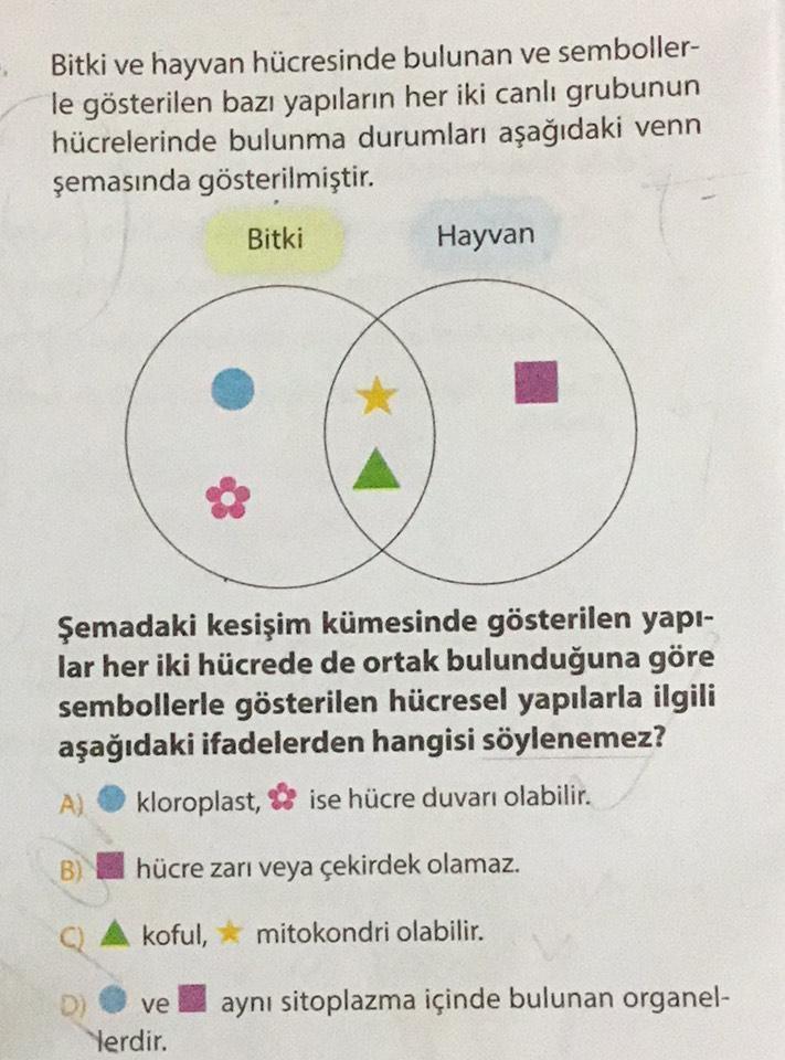 Bitki ve hayvan hücresinde bulunan ve semboller- le gösterilen bazı ...