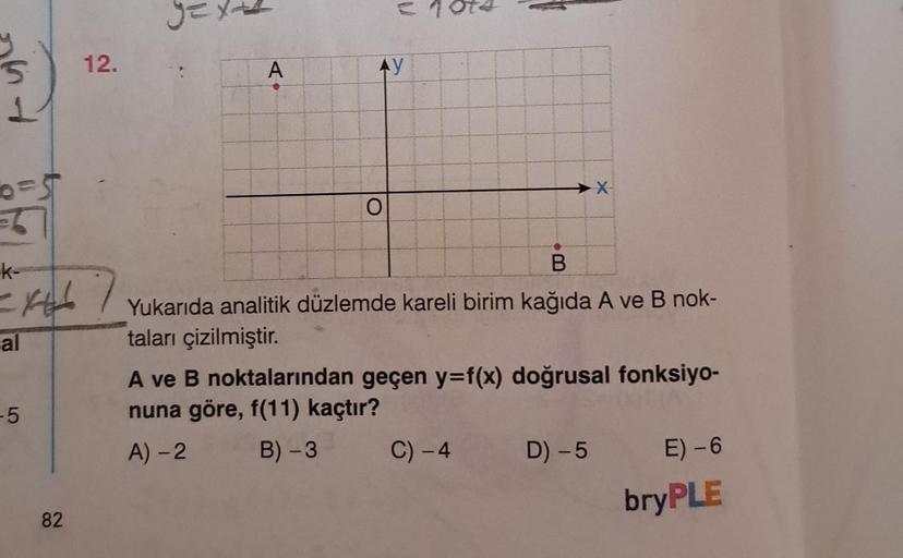 5 1 0 5 K X 67 Al 5 12 82 A V Ay O B Yukarıda Analitik Düzlemde