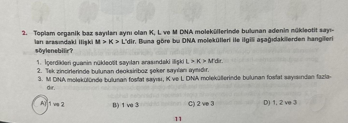 2. Toplam organik baz sayıları aynı ola... - Ortaokul Fen Bilgisi