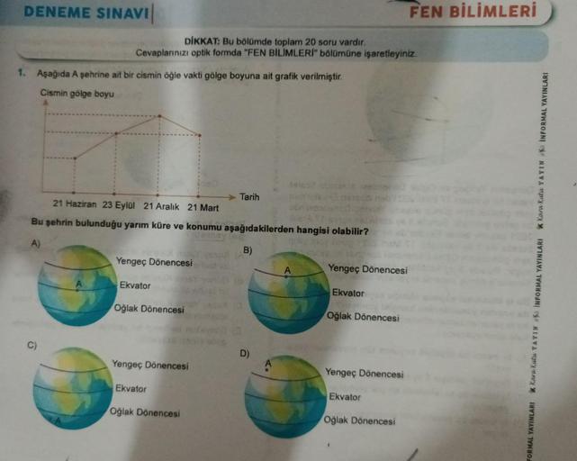 DENEME SINAVI DİKKAT: Bu bölümde toplam 20 soru vardır. Cevaplarınızı ...