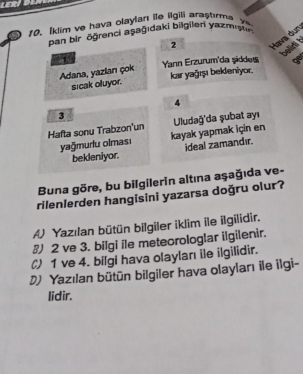 LER 10. Iklim ve hava olayları ile ilgili araştırma ya. pan bir öğrenci ...