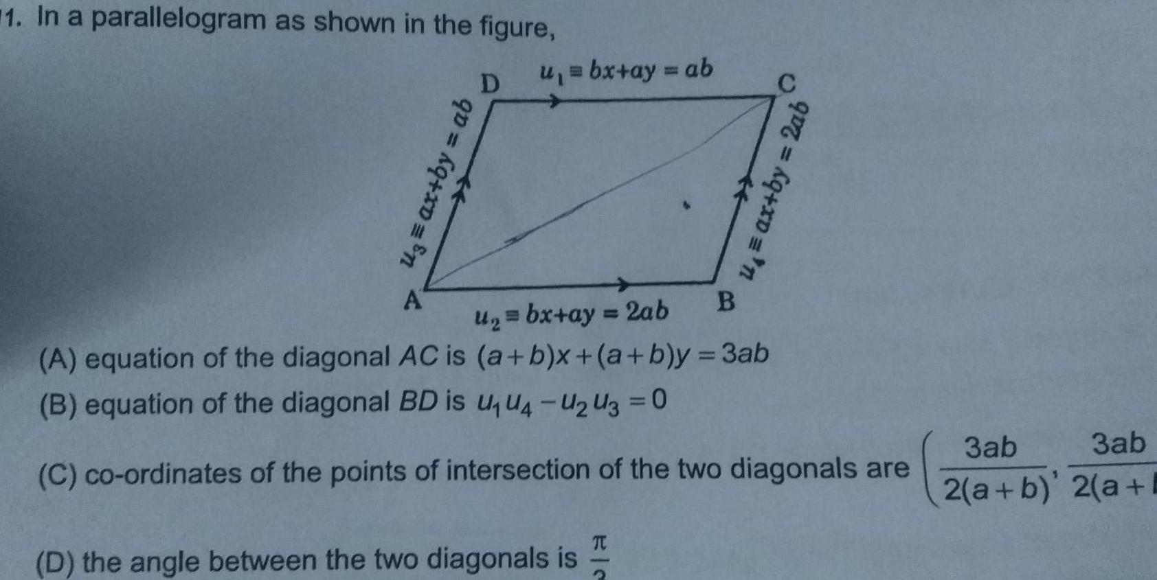 [ANSWERED] 1 In a parallelogram as shown in the figure A U ax by ab D u ...