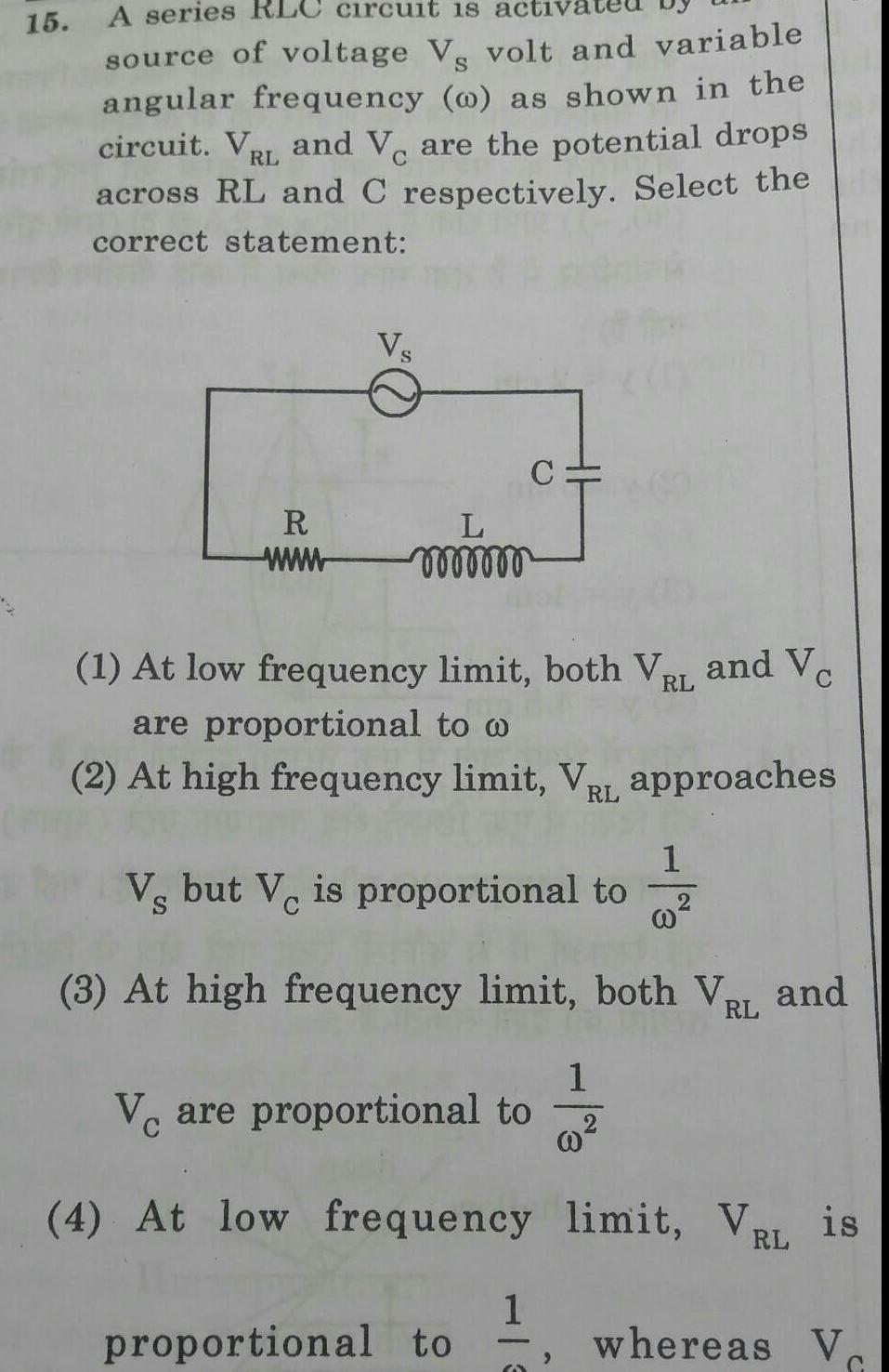 [answered] 15 A Series Rlc Circuit Is Activa S Source Of Voltage Vs Kunduz