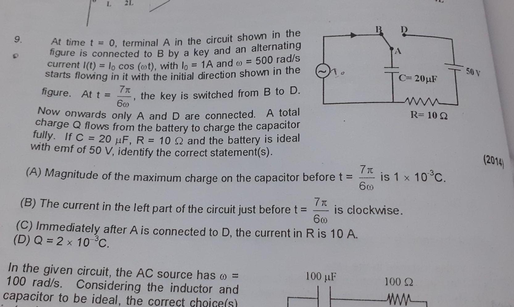 [ANSWERED] 9 L 21 At time t 0 terminal A in the circuit shown in the - Kunduz