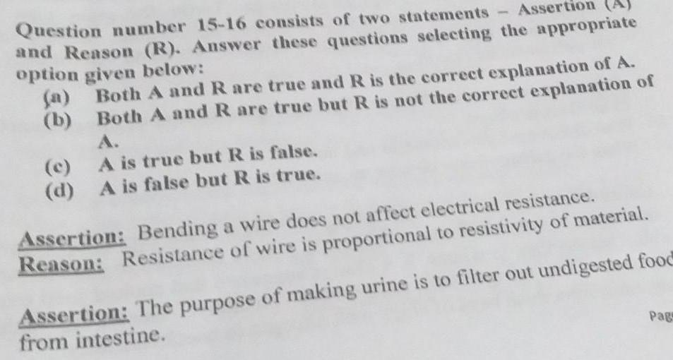 [ANSWERED] Question number 15 16 consists of two statements Assertion - Kunduz