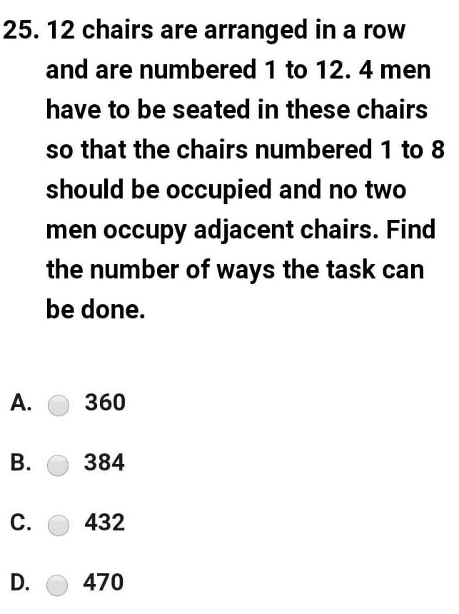 [ANSWERED] 25 12 chairs are arranged in a row and are numbered 1 to 12 ...