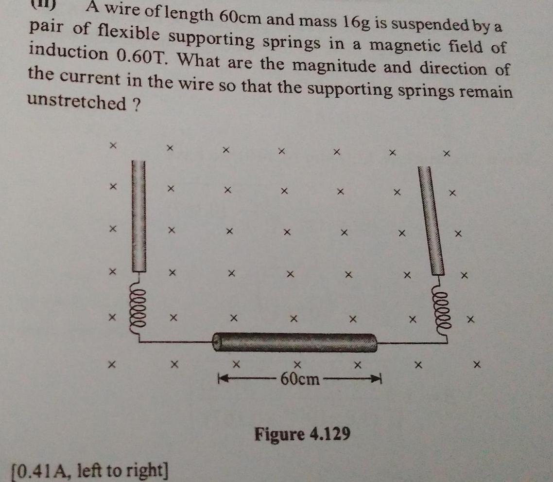 [ANSWERED] A wire of length 60cm and mass 16g is suspended by a pair of ...