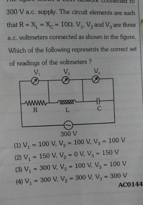 [ANSWERED] 300 V a c supply The circuit elements are such that R X Xc - Kunduz