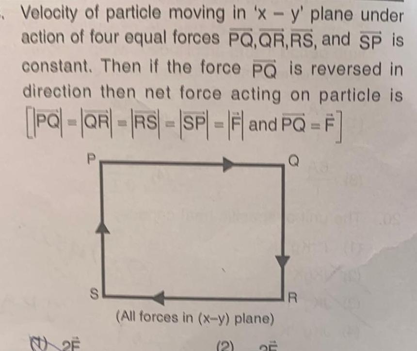 [answered] Velocity Of Particle Moving In X Y Plane Under Action Of