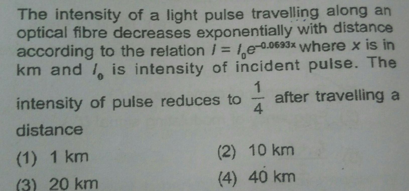 [ANSWERED] The intensity of a light pulse travelling along an optical ...