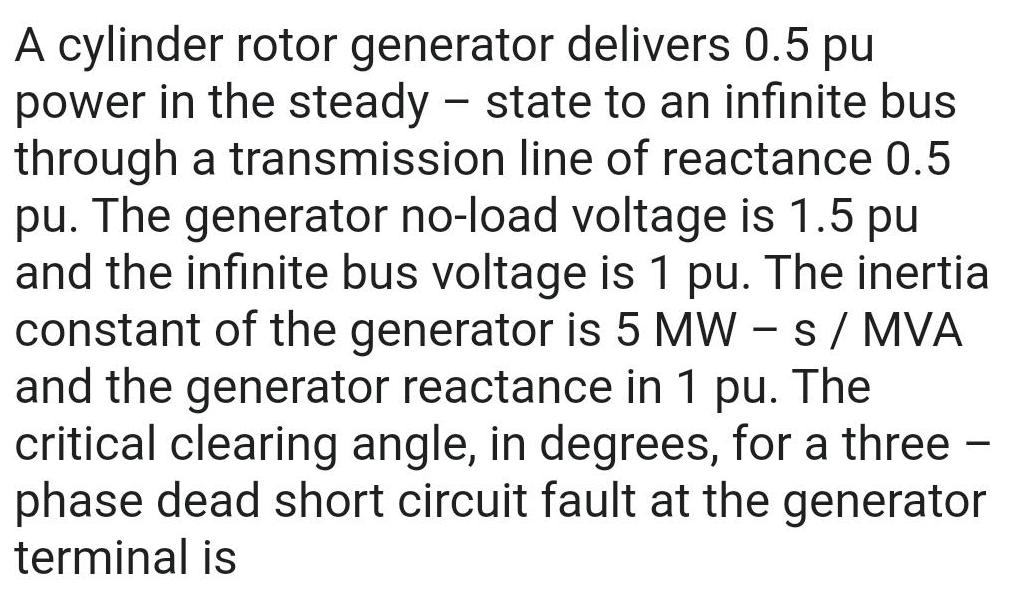 [ANSWERED] A cylinder rotor generator delivers 0 5 pu power in the - Kunduz