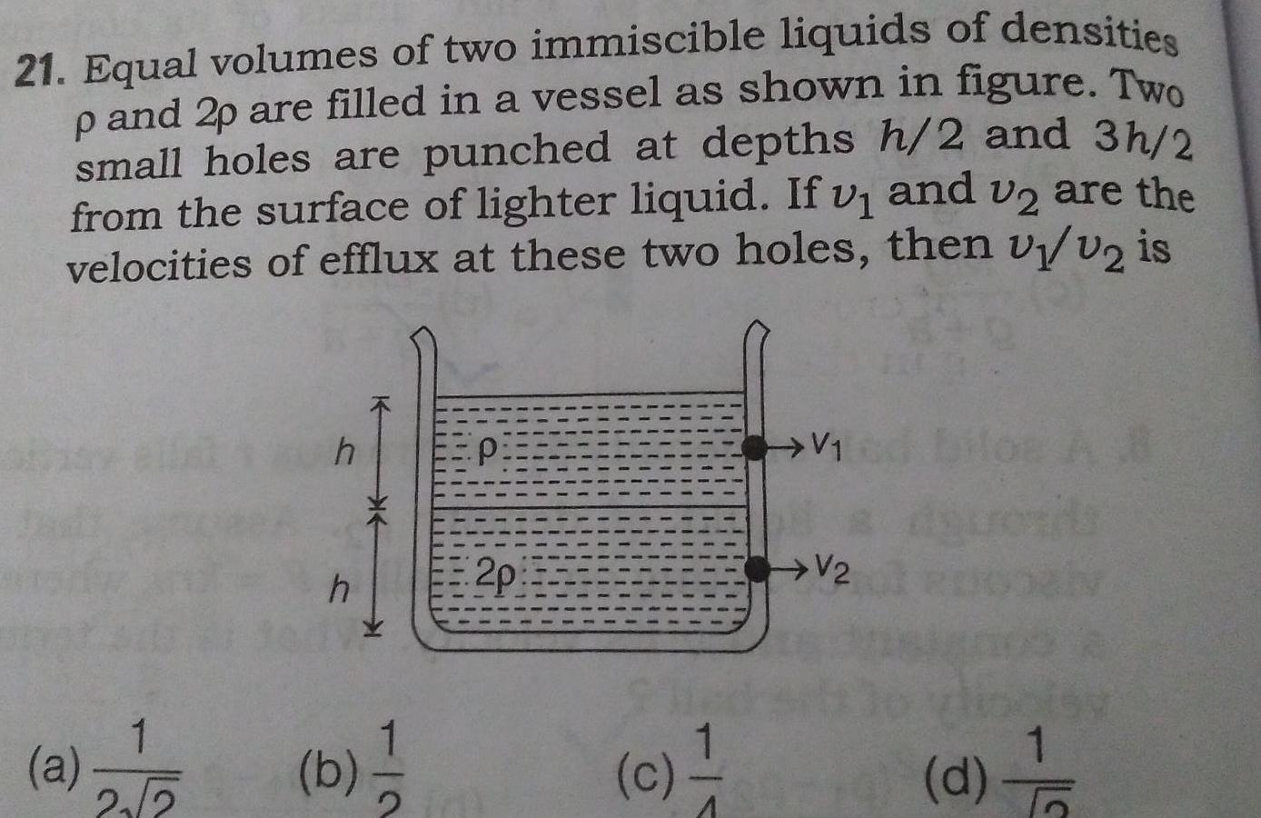 [ANSWERED] 21 Equal volumes of two immiscible liquids of densities p - Kunduz