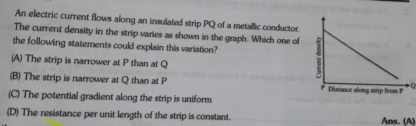[ANSWERED] An electric current flows along an insulated strip PQ of a - Kunduz