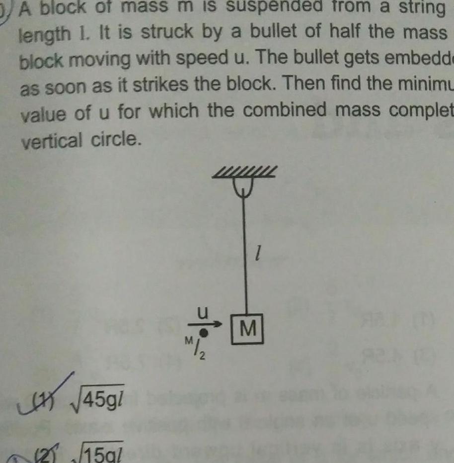 Answered D A Block Of Mass M Is Suspended From A String Length 1 It Kunduz 