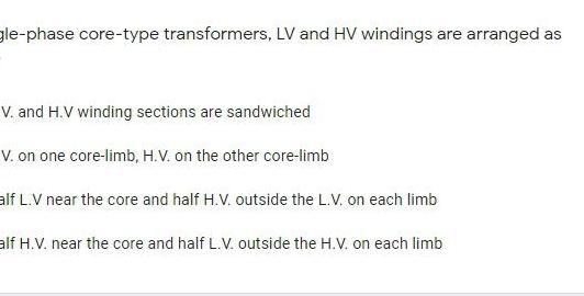 [ANSWERED] gle phase core type transformers LV and HV windings are - Kunduz