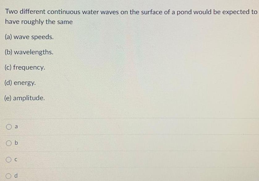 [ANSWERED] Two different continuous water waves on the surface of a ...