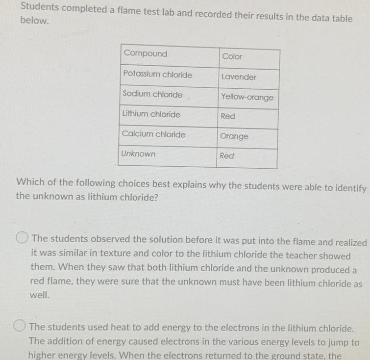 ANSWERED Students Completed A Flame Test Lab And Recorded Their Kunduz ANSWERED Students Completed A Flame Test Lab And Recorded Their Kunduz