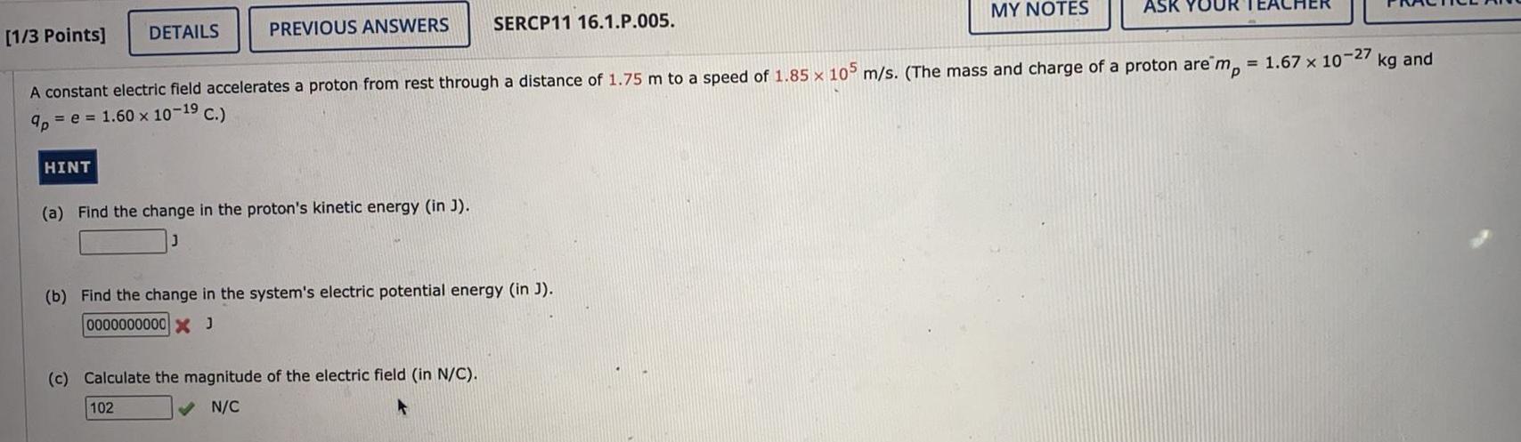 [answered] 1 3 Points Details Hint Previous Answers Sercp11 16 1 P 005