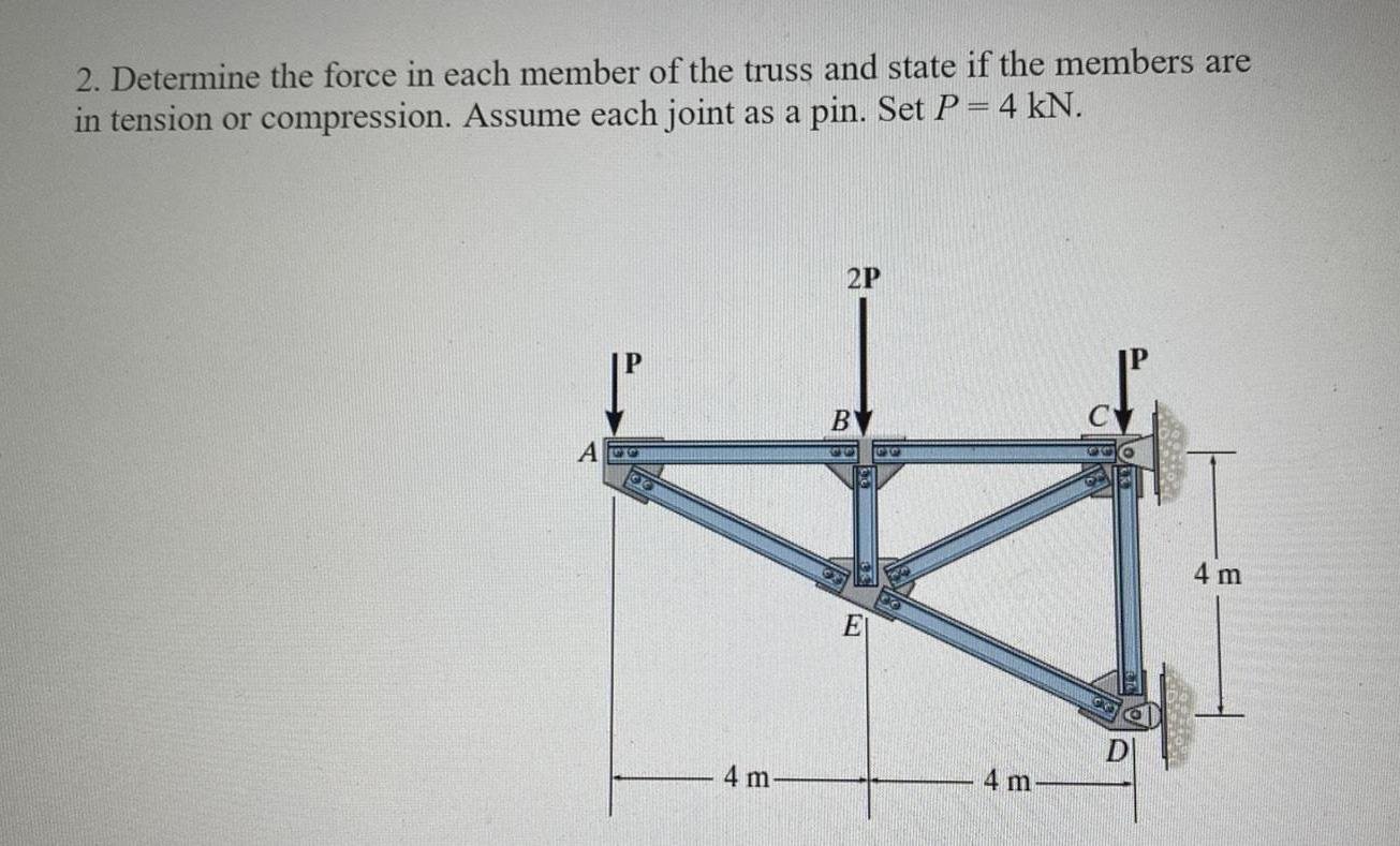 [ANSWERED] 2 Determine the force in each member of the truss and state ...