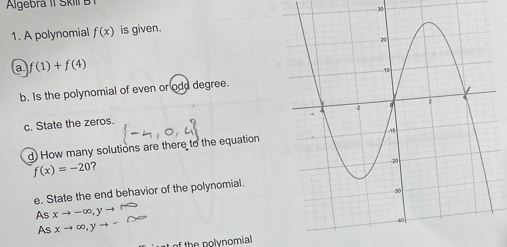 [ANSWERED] Algebra II SKI 1 A polynomial f x is given f 1 f 4 b Is the ...