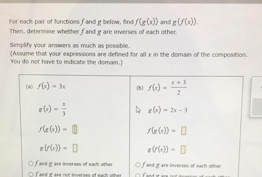 [ANSWERED] For each pair of functions fand g below find f g x and g f x - Kunduz