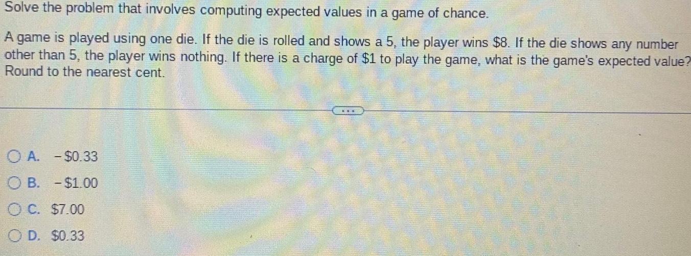 [ANSWERED] Solve the problem that involves computing expected values in - Kunduz