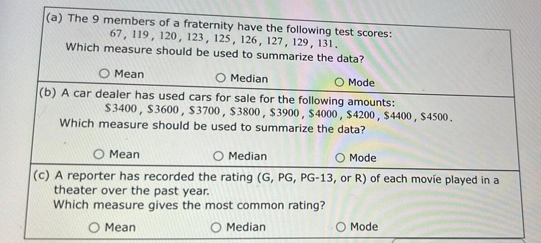 [ANSWERED] a The 9 members of a fraternity have the following test - Kunduz