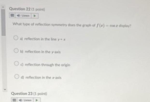 [ANSWERED] Question 22 1 point What type of reflection symmetry does ...
