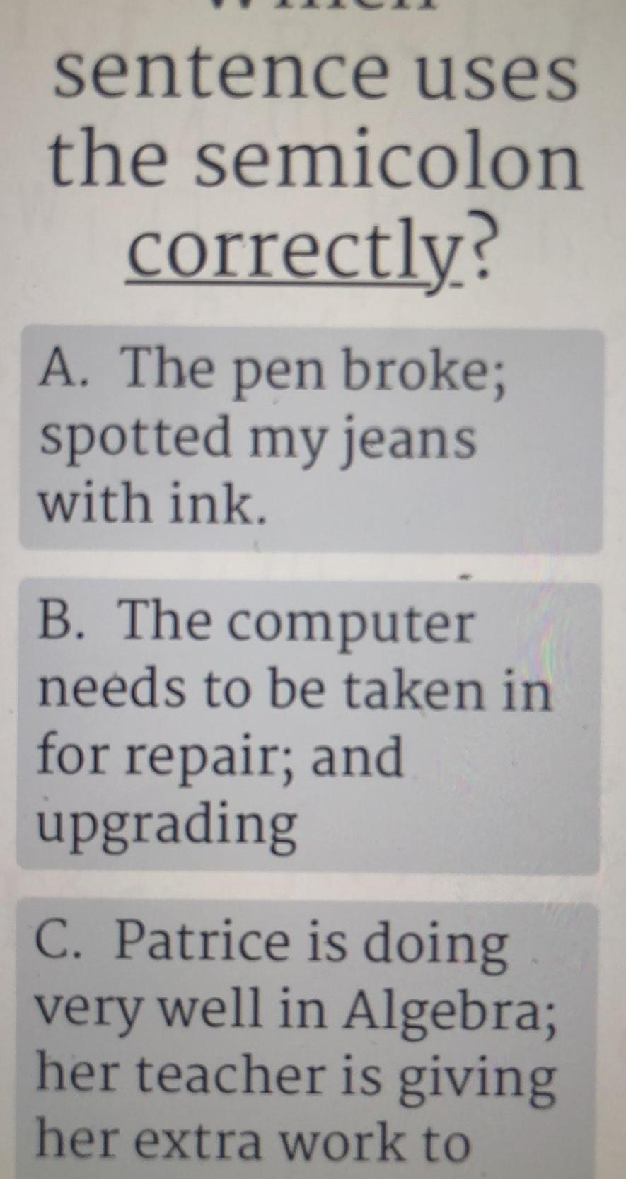 ANSWERED Sentence Uses The Semicolon Correctly Anatomy And ANSWERED Sentence Uses The Semicolon Correctly Anatomy And