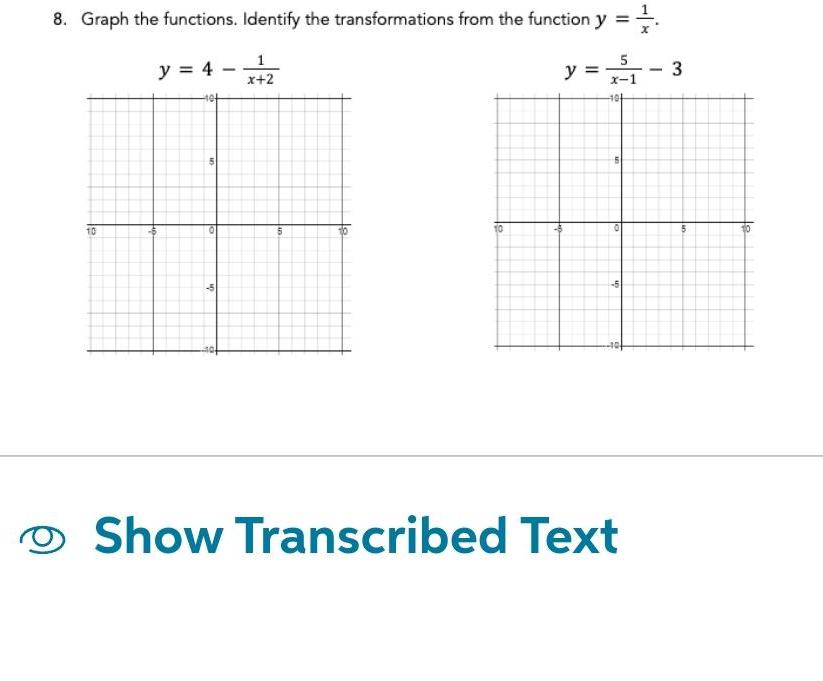[answered] 8 Graph The Functions Identify The Transformations From The Kunduz