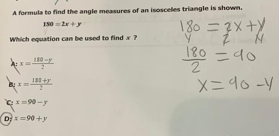 [ANSWERED] A formula to find the angle measures of an isosceles - Kunduz