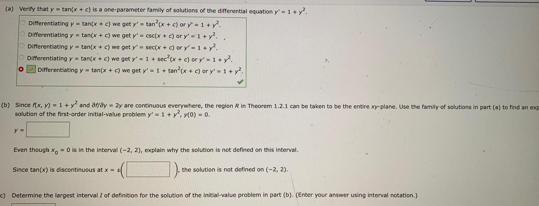 [ANSWERED] a Verify that y tan x c is a one parameter family of - Kunduz