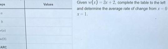 [ANSWERED] eps a b a b ARC Values Given w x 3x 2 complete the table to ...