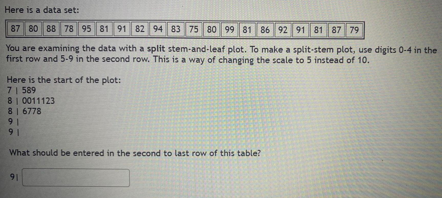 [ANSWERED] Here is a data set 87 80 88 78 95 81 91 82 94 83 75 80 99 81 ...