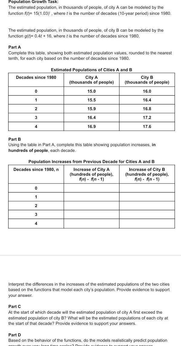 [ANSWERED] Population Growth Task The estimated population in thousands ...
