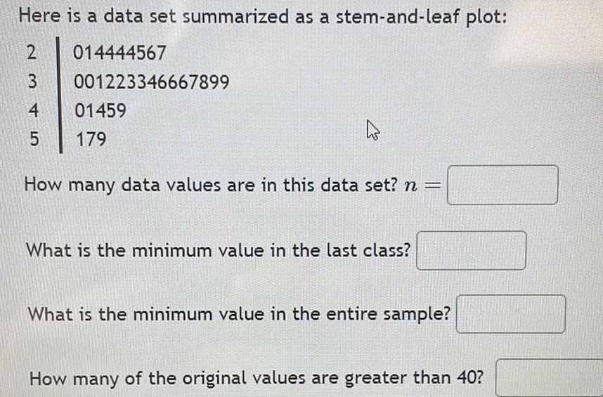 [ANSWERED] Here is a data set summarized as a stem and leaf plot - Kunduz