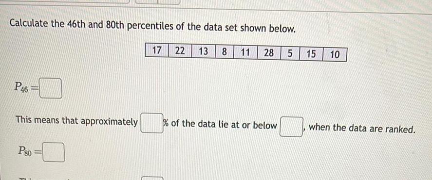 [ANSWERED] Calculate the 46th and 80th percentiles of the data set - Kunduz