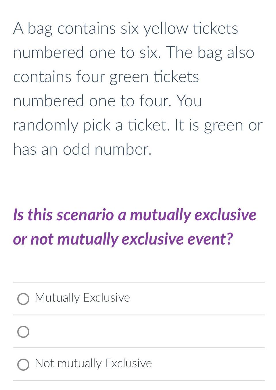 [ANSWERED] A bag contains six yellow tickets numbered one to six The ...