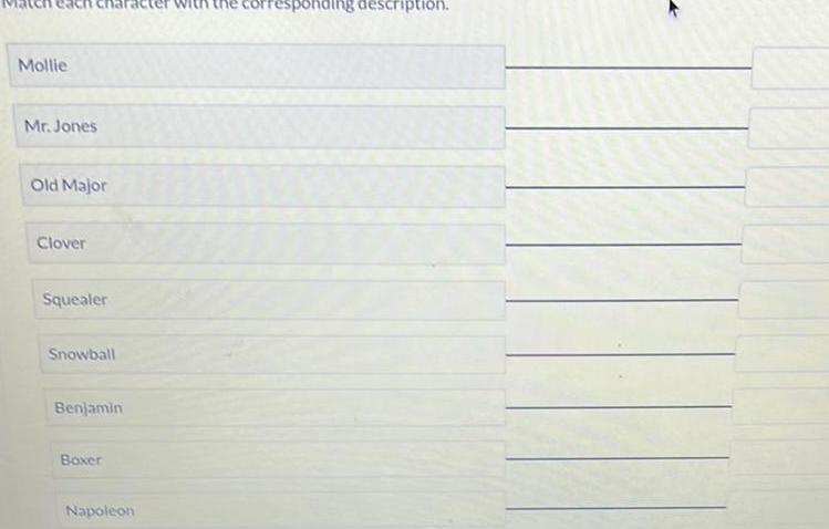 [ANSWERED] Mollie Mr Jones Old Major Clover Squealer Snowball Benjamin ...