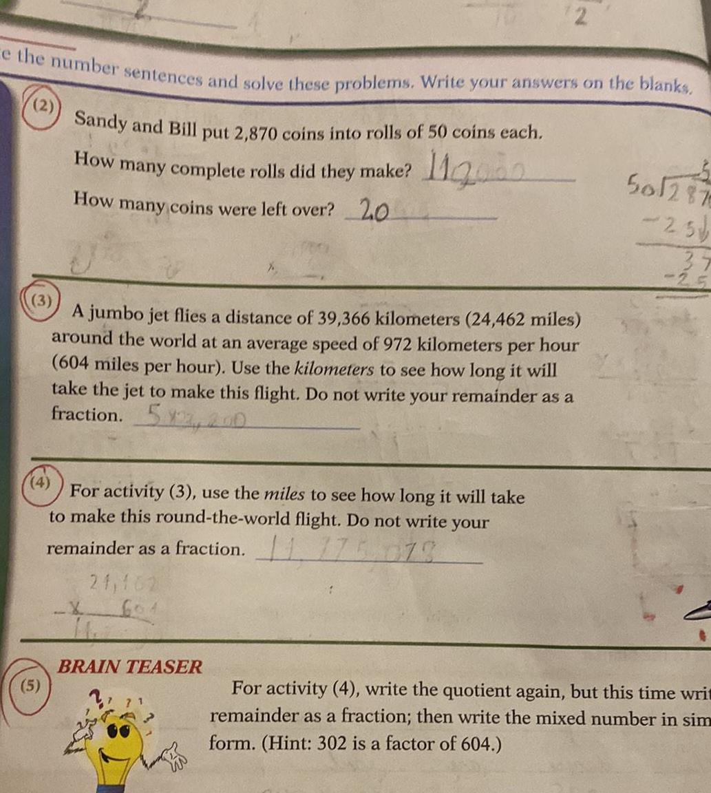 [ANSWERED] e the number sentences and solve these problems Write your - Kunduz
