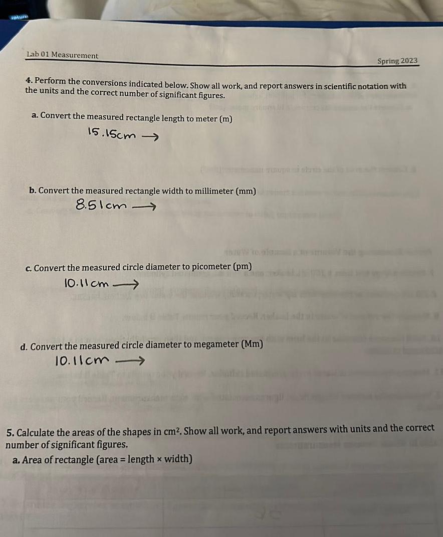 Answered Alum Lab 01 Measurement 4 Perform The Conversions Indicated Kunduz