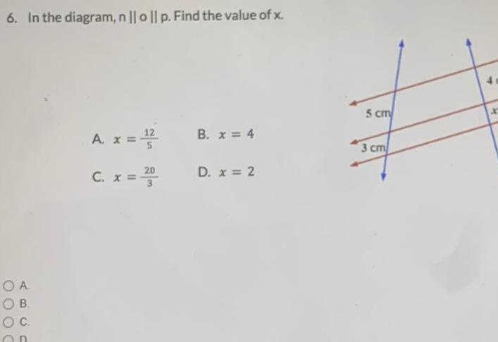 [ANSWERED] 6 In the diagram n o p Find the value of x OA OB O C A x 2 C ...