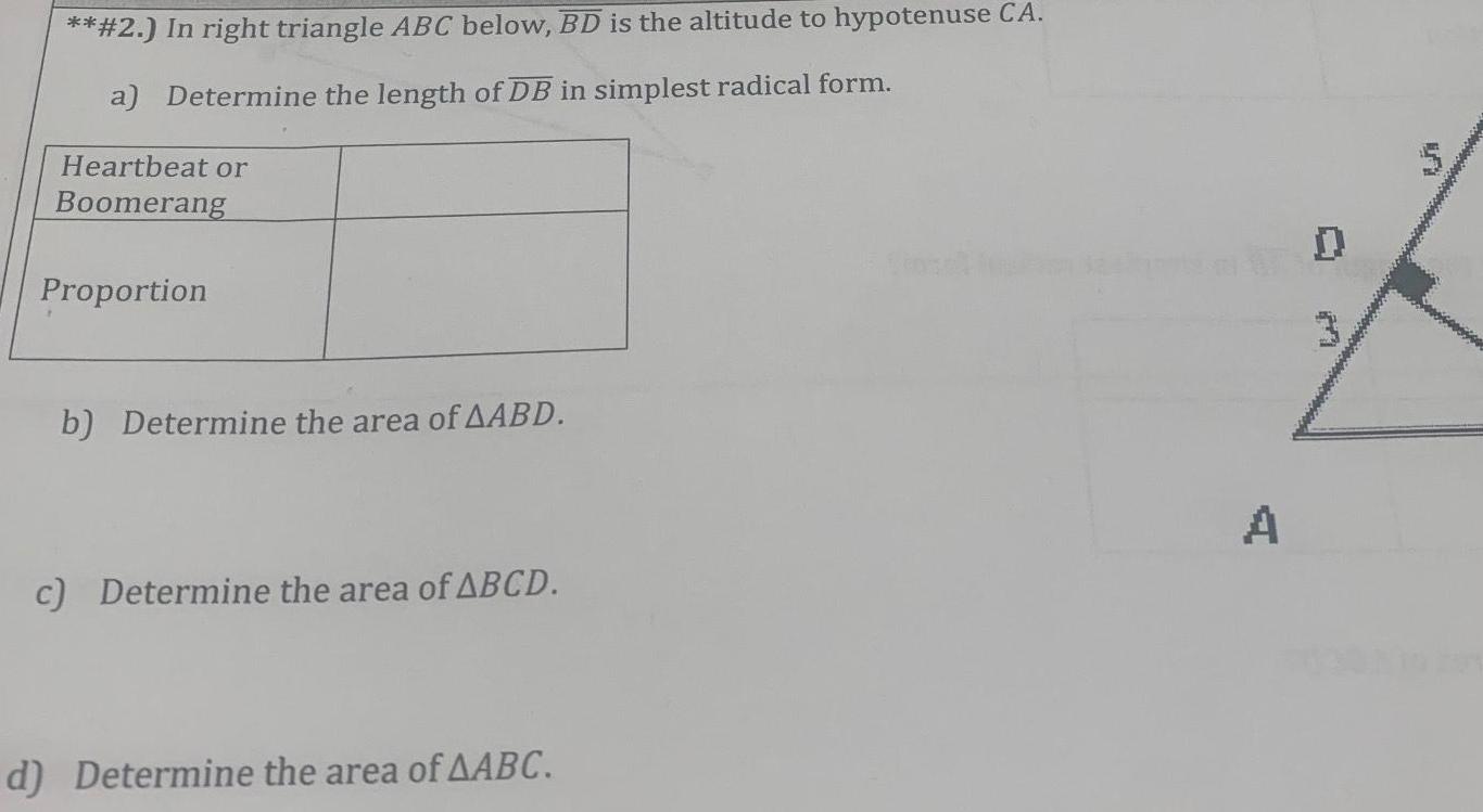 [ANSWERED] 2 In right triangle ABC below BD is the altitude to - Kunduz