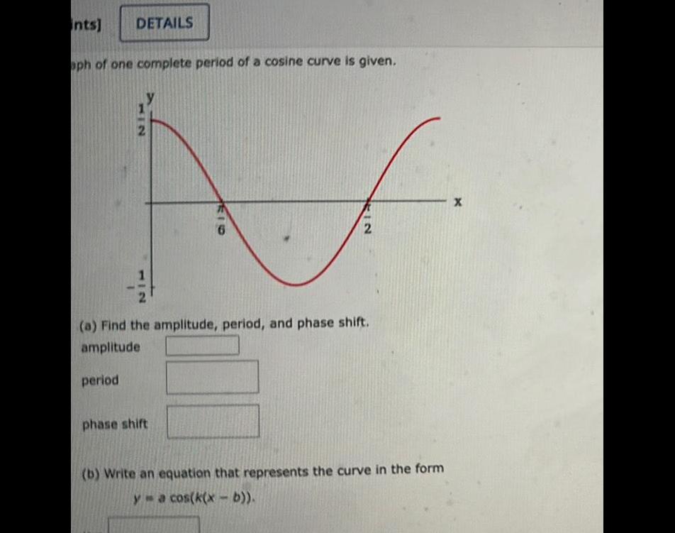 [ANSWERED] DETAILS ints oph of one complete period of a cosine curve is ...