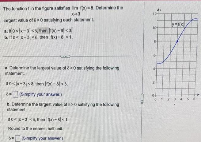 [answered] The Function F In The Figure Satisfies Lim F X 8 Determine