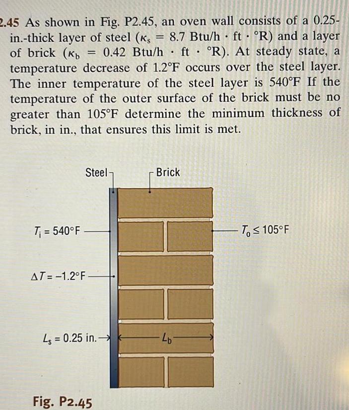 [ANSWERED] 2 45 As shown in Fig P2 45 an oven wall consists of a 0 25 ...