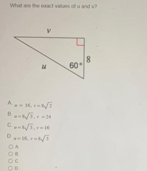 [ANSWERED] What are the exact values of u and v A V u u 16 v 8 2 OA B C ...