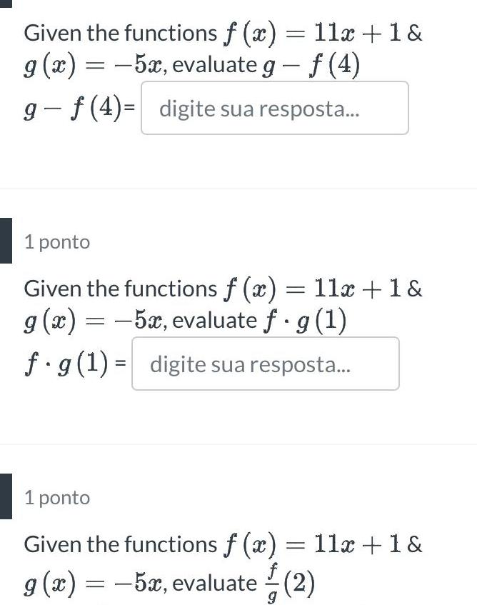 [answered] Given The Functions F X 11x 1 G X 5x Evaluate G F 4 G F 4
